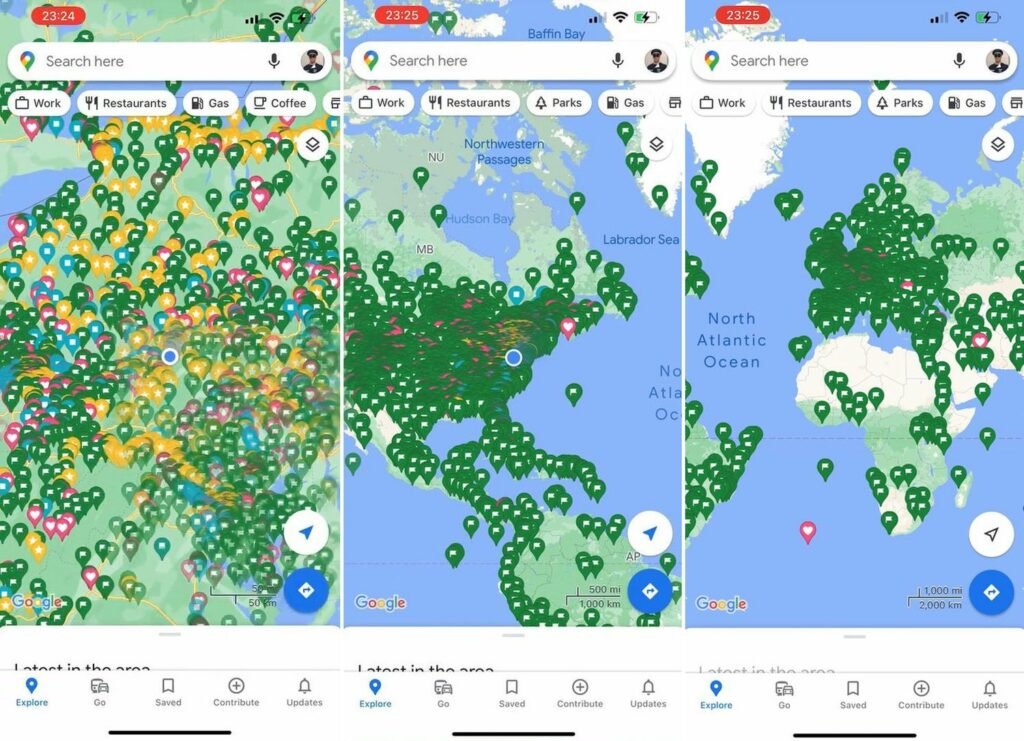 Google Maps - this happens if you set too many favorites - the map view ...