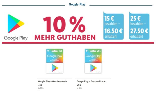 Ab Heute: 10% mehr Guthaben auf Google Play-Gutscheinkarten bei Lidl ...