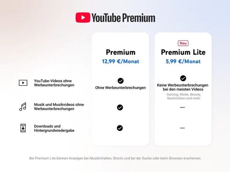 YouTube Premium Lite: Günstiges Abo startet jetzt für 5,99 Euro in ...